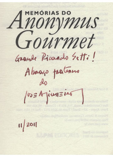 Sebo do Messias Livro - Memórias do Anonymus Gourmet - com Dedicatória ...
