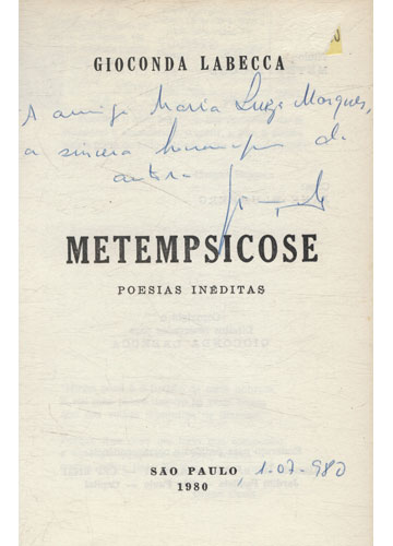 Sebo do Messias Livro - Metempsicose - Com Dedicatória da Autora