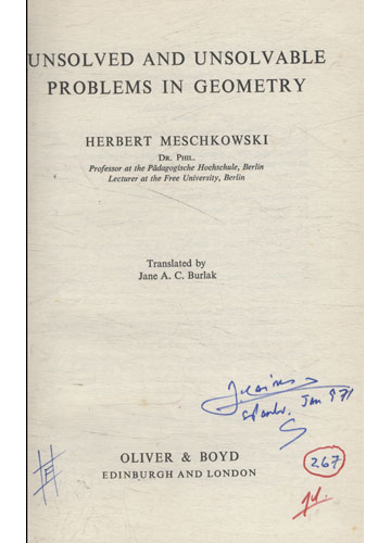 Sebo do Messias Livro - Unsolved and Unsolvable Problems in Geometry
