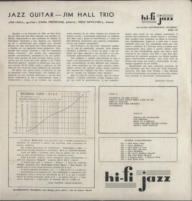 Sebo do Messias LP - Jim Hall Trio - Jazz Guitar